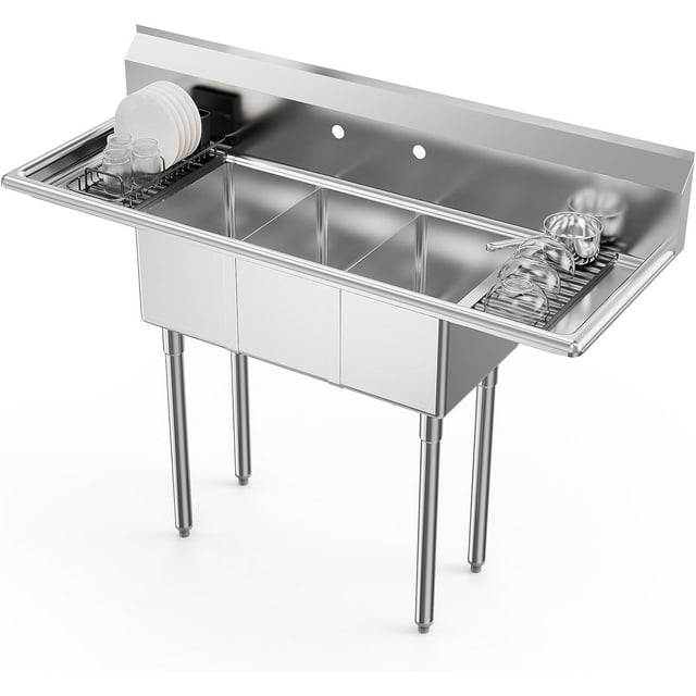 Ktaxon Stainless Steel Commercial Sink, Freestanding Utility Sink with ...