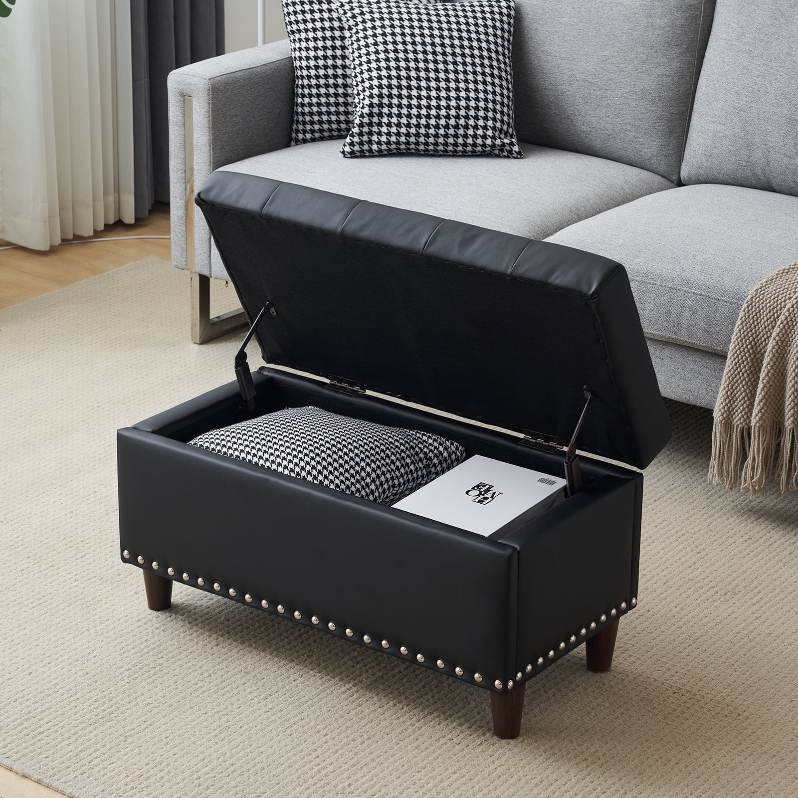 Ktaxon 31.5'' Tufted PU Storage Ottoman, Footstool Organizer, Sofa Bed ...