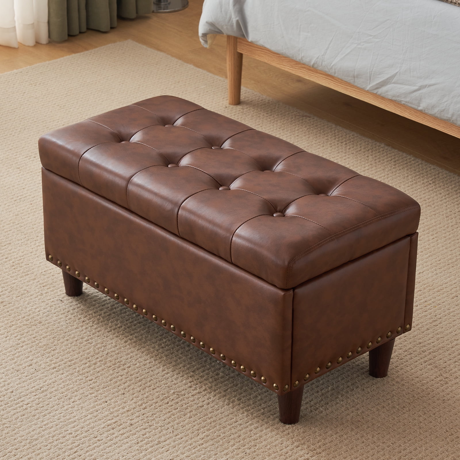 Ktaxon Storage Ottoman Footstool Organizer,31.5'' Tufted PU Sofa Bed ...