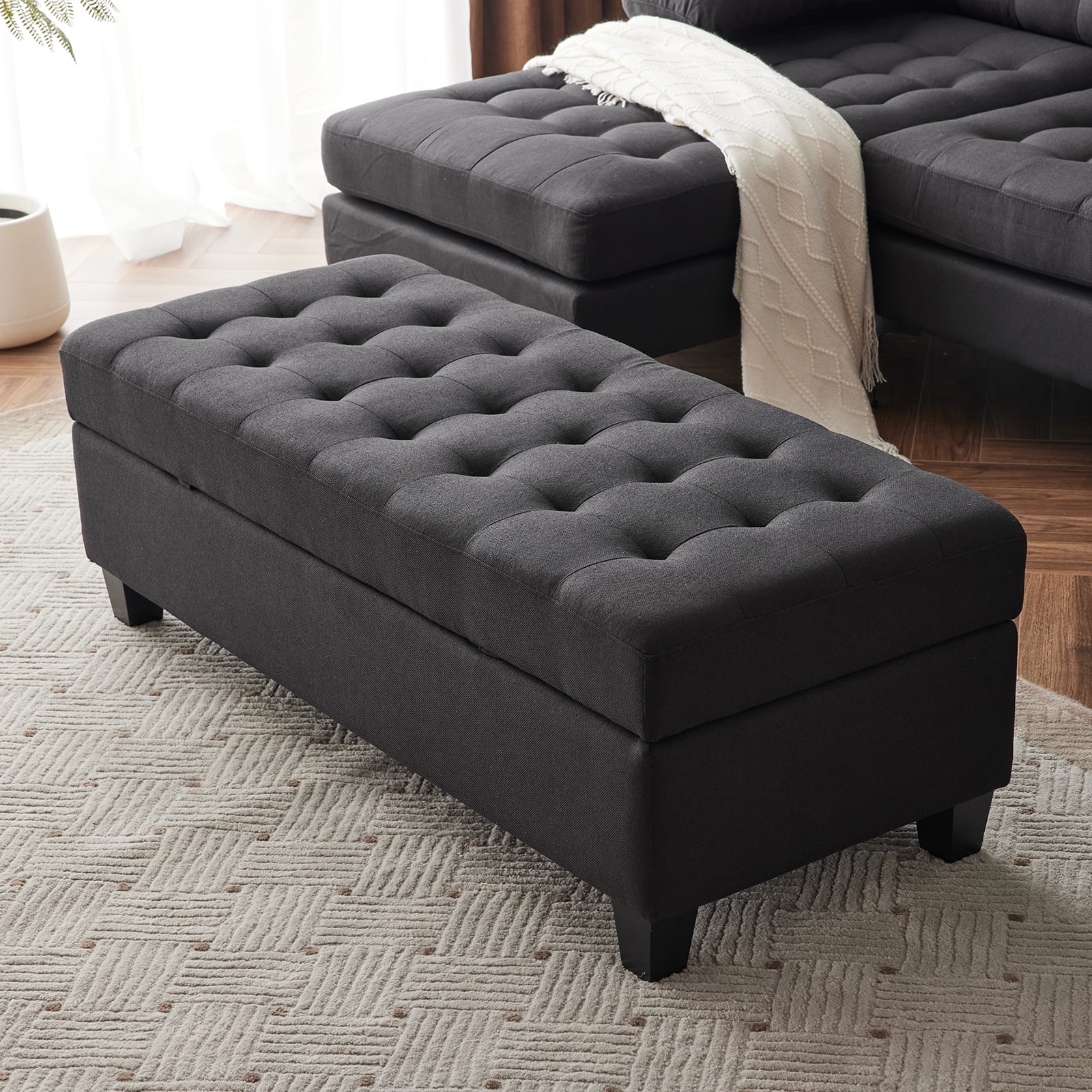 Ktaxon Storage Ottoman Footstool Organizer,51.2'' Tufted Customized ...