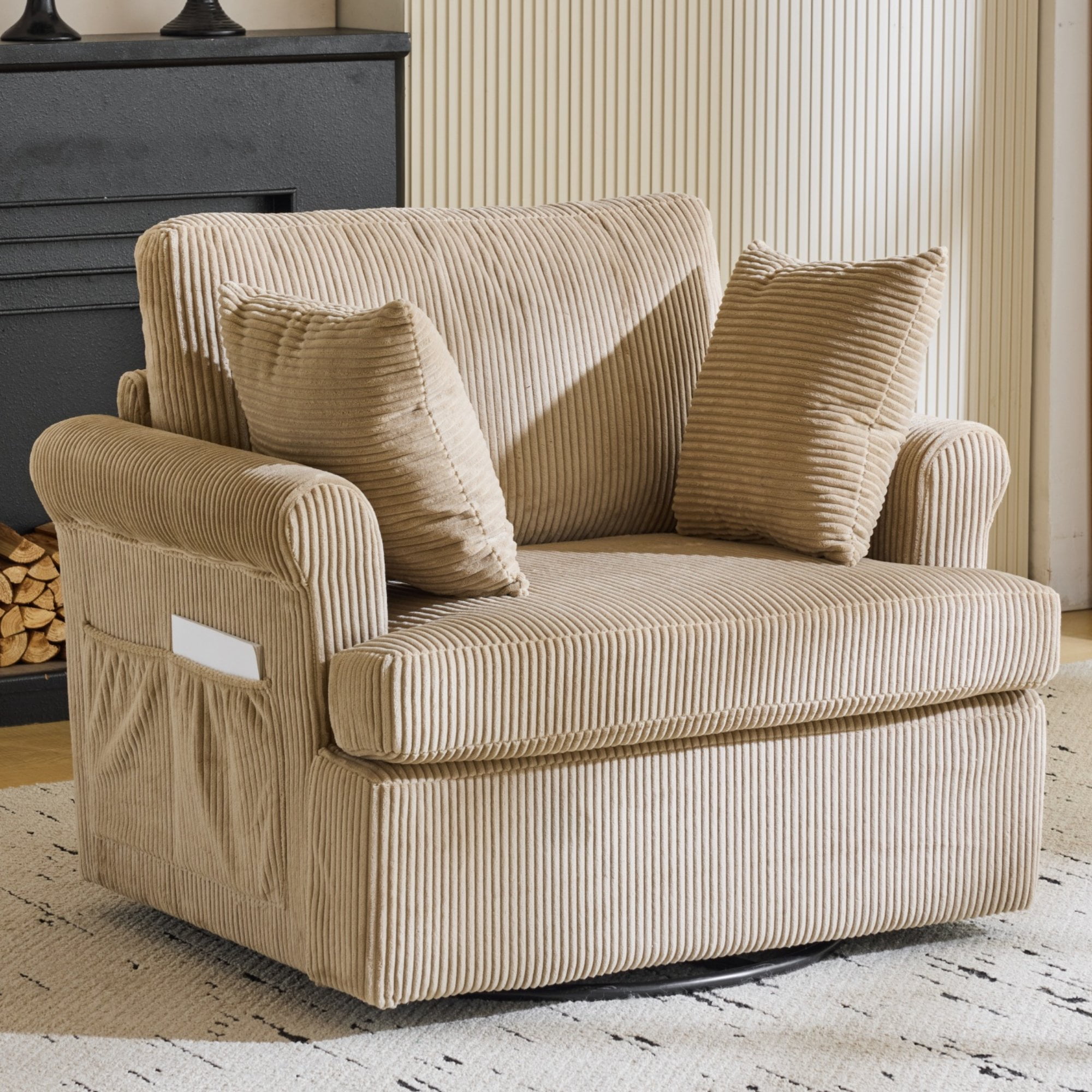 Ktaxon Swivel Accent Chair, 360-Degree Rotation Reading Chair, Corduroy ...