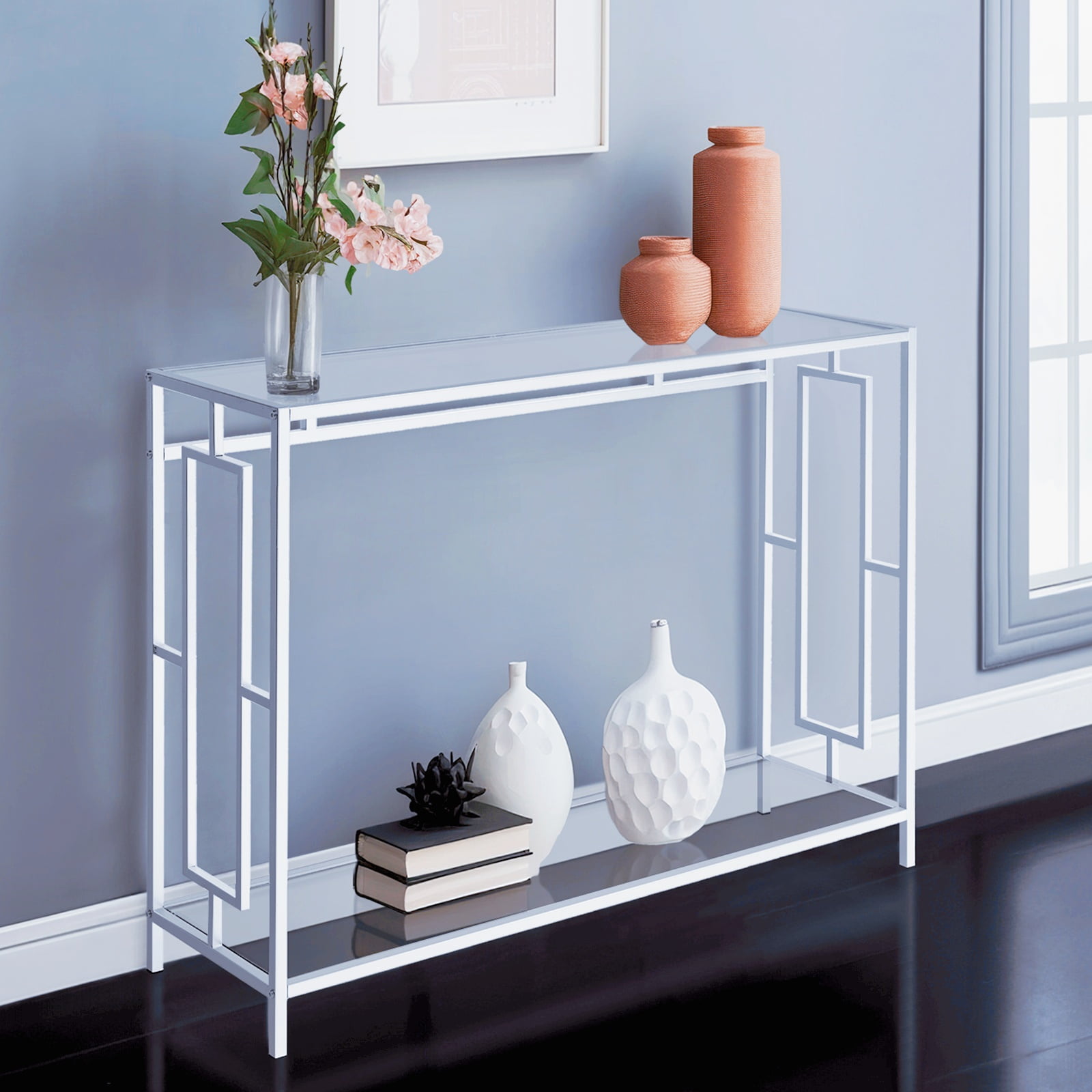 Ktaxon 2-Tier Storage Console Table, Tempered Glass with Metal Frame ...