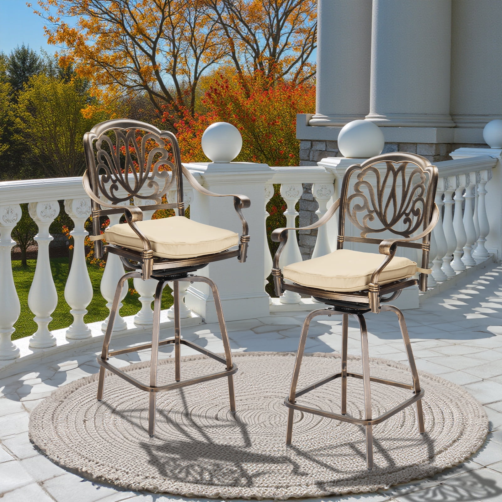 Zimtown Two-piece Set Cast Aluminum Bar Chairs, Patio Furniture Set ...