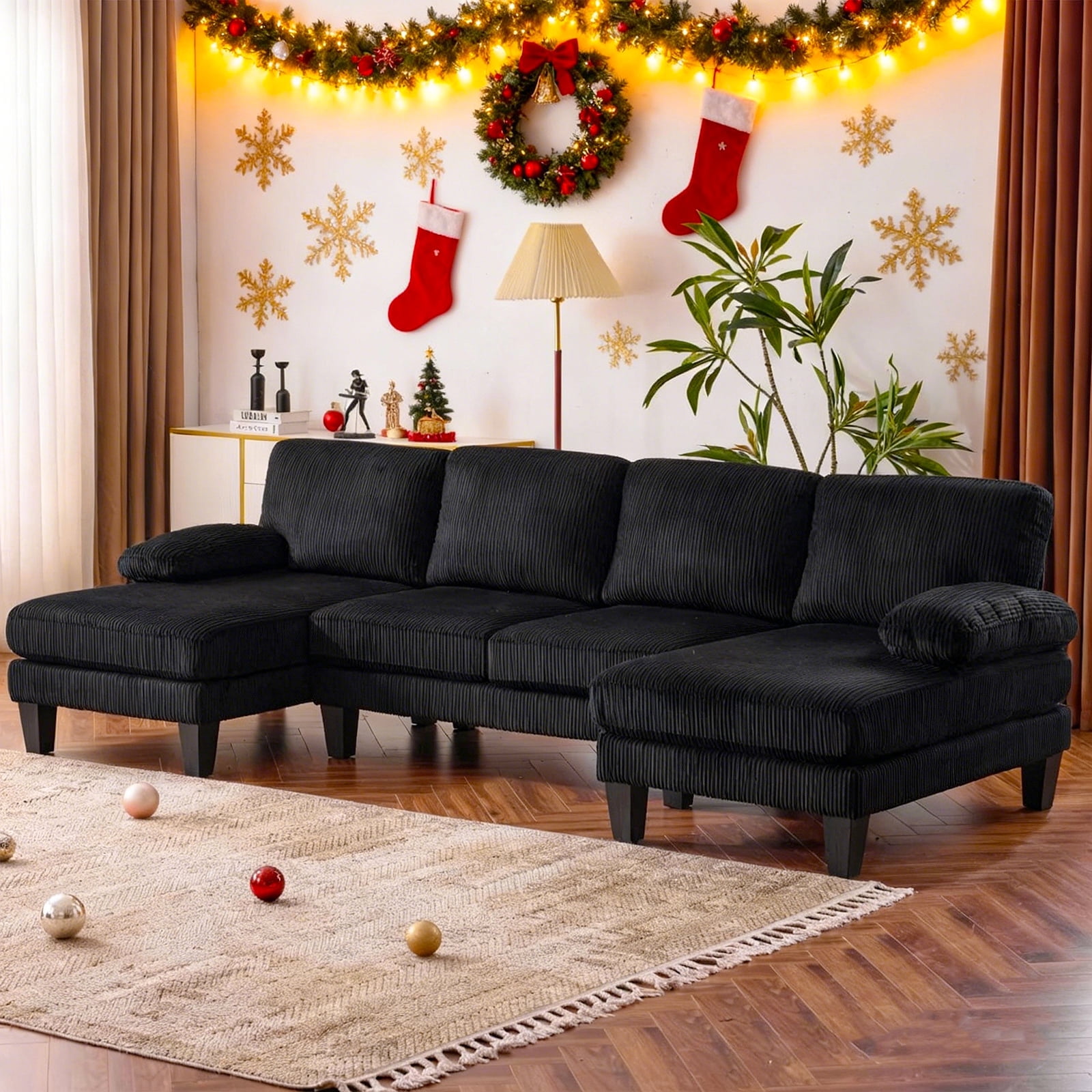 Ktaxon U-Shaped Sectional Sofa, 111" Chenille Couch, 4 Seat Lounge ...