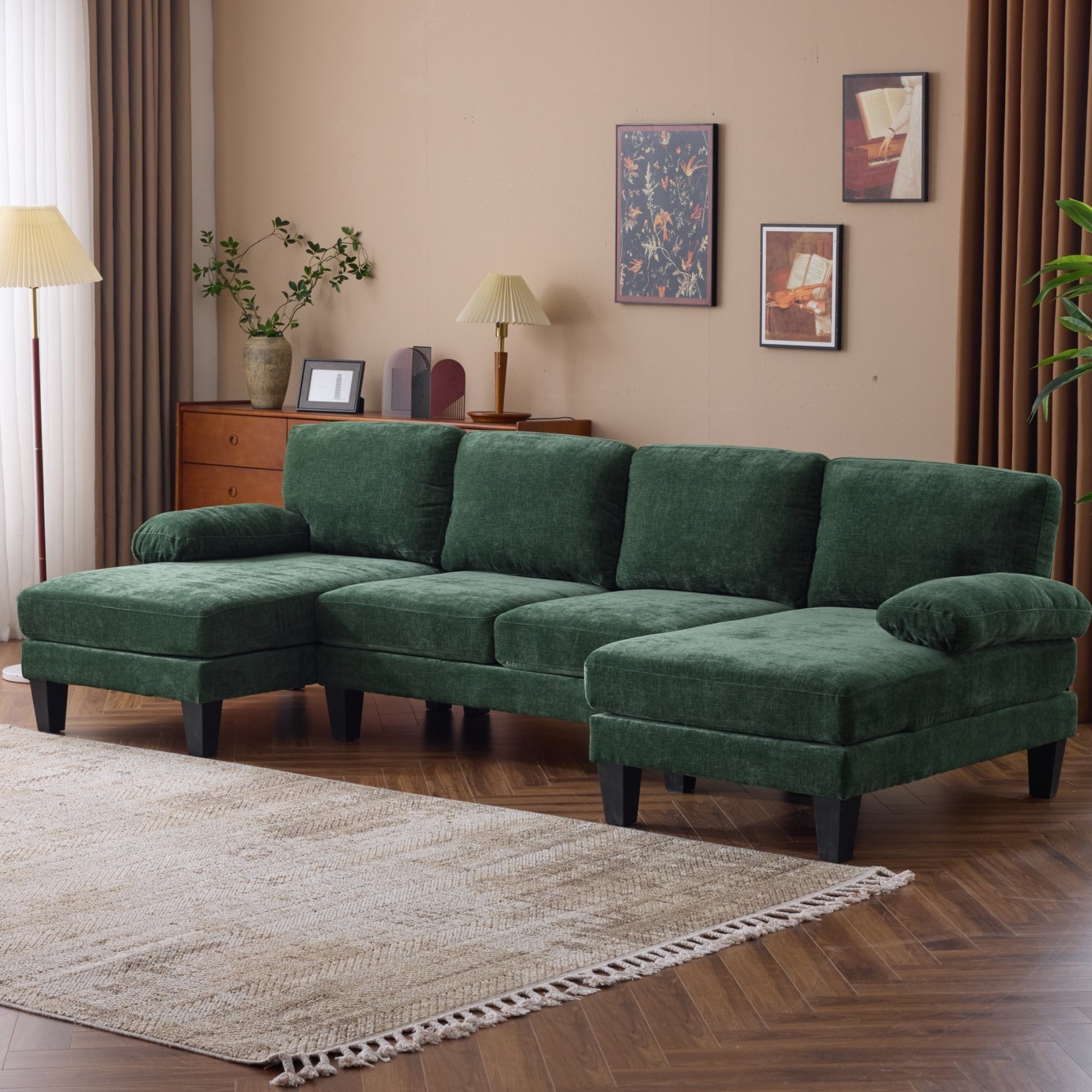 Ktaxon U-Shaped Sectional Sofa, 111" Chenille Couch, 4 Seat Lounge ...