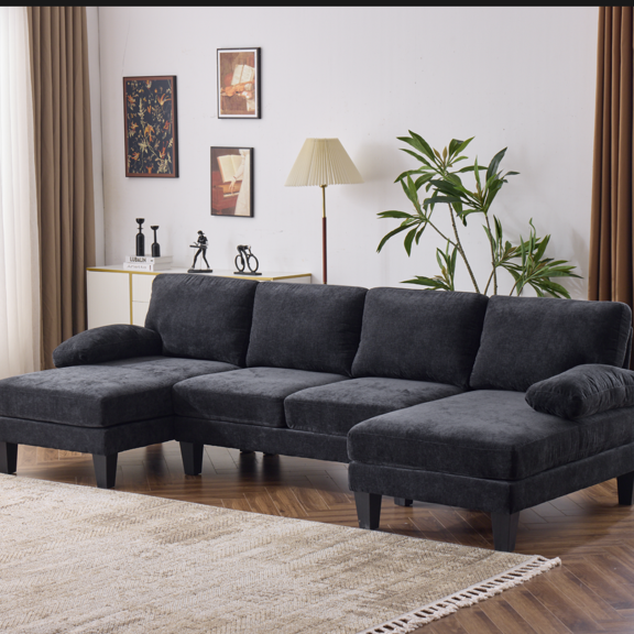 L Shaped Chenille Modular Sectional Sofa with Deep Seating Reversible Ottoman 3-seat Sleeper ...