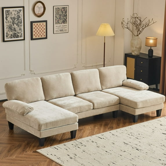 Ktaxon U-Shaped Sectional Sofa, 111" Corduroy Couch, 4 Seat Lounge ...