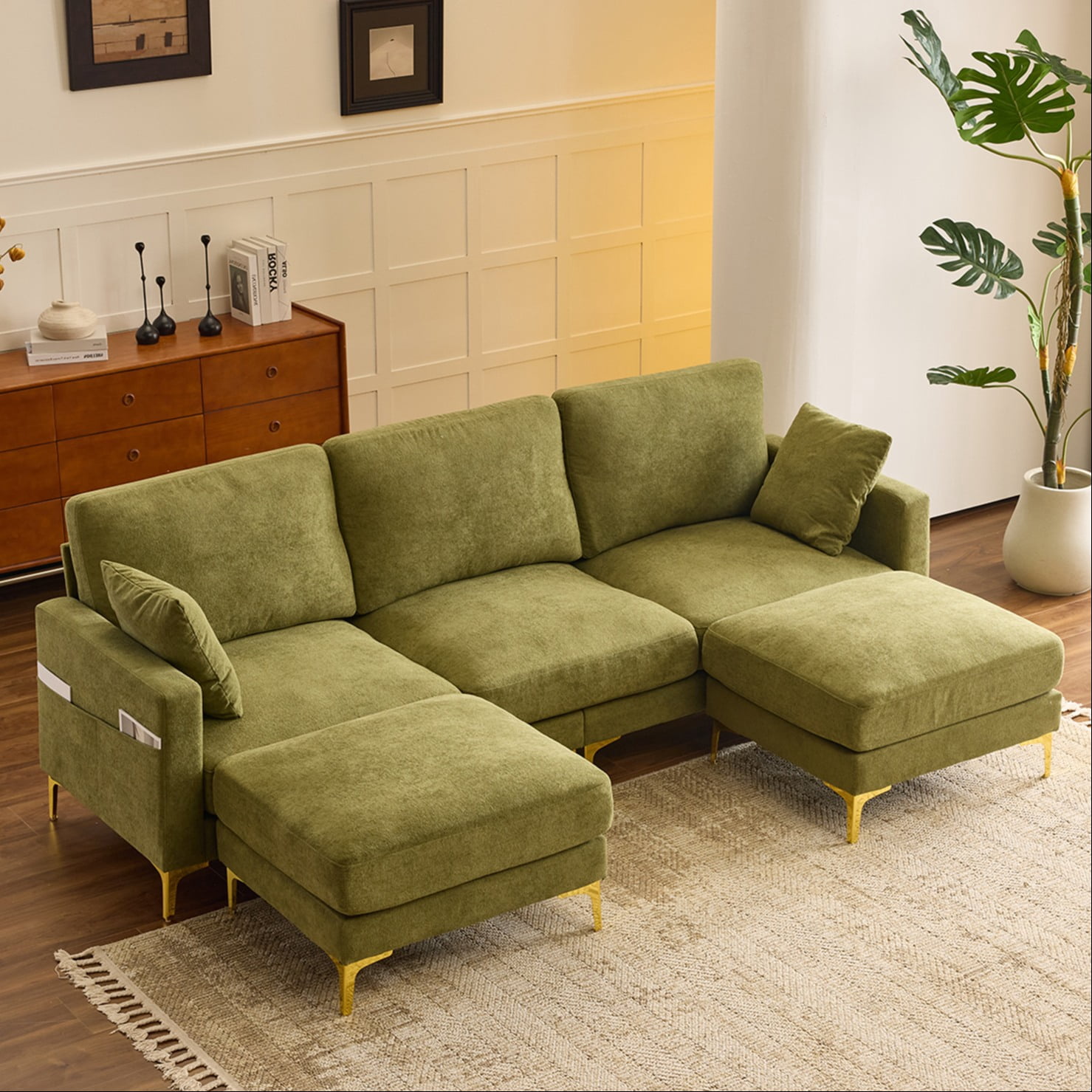 Ktaxon U-Shaped Sofa with 2 Removeable Ottoman Footrests, Flannel Deep ...