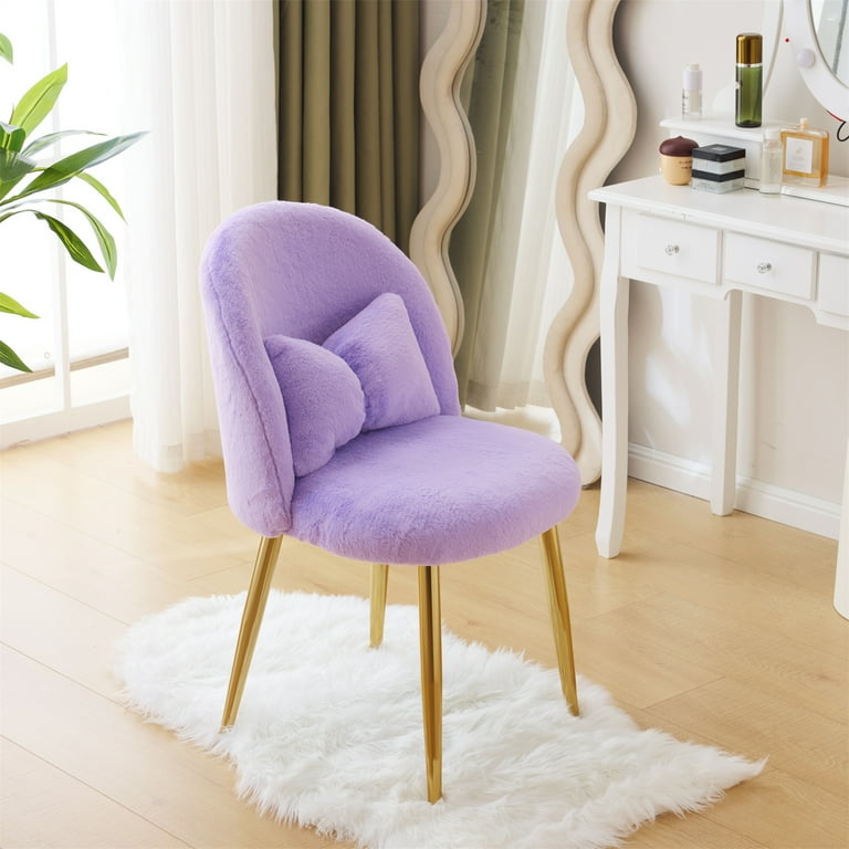Ktaxon Vanity Makeup Chair Comfy Accent Chair Small Office Chair for Living Dining Room Bedroom Home Office Faux Rabbit Hair Purple