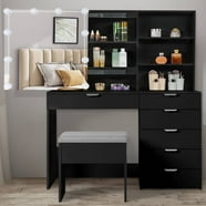 Ktaxon Vanity Dressing Table Set with Storage, Wooden Jewelry Makeup w ...