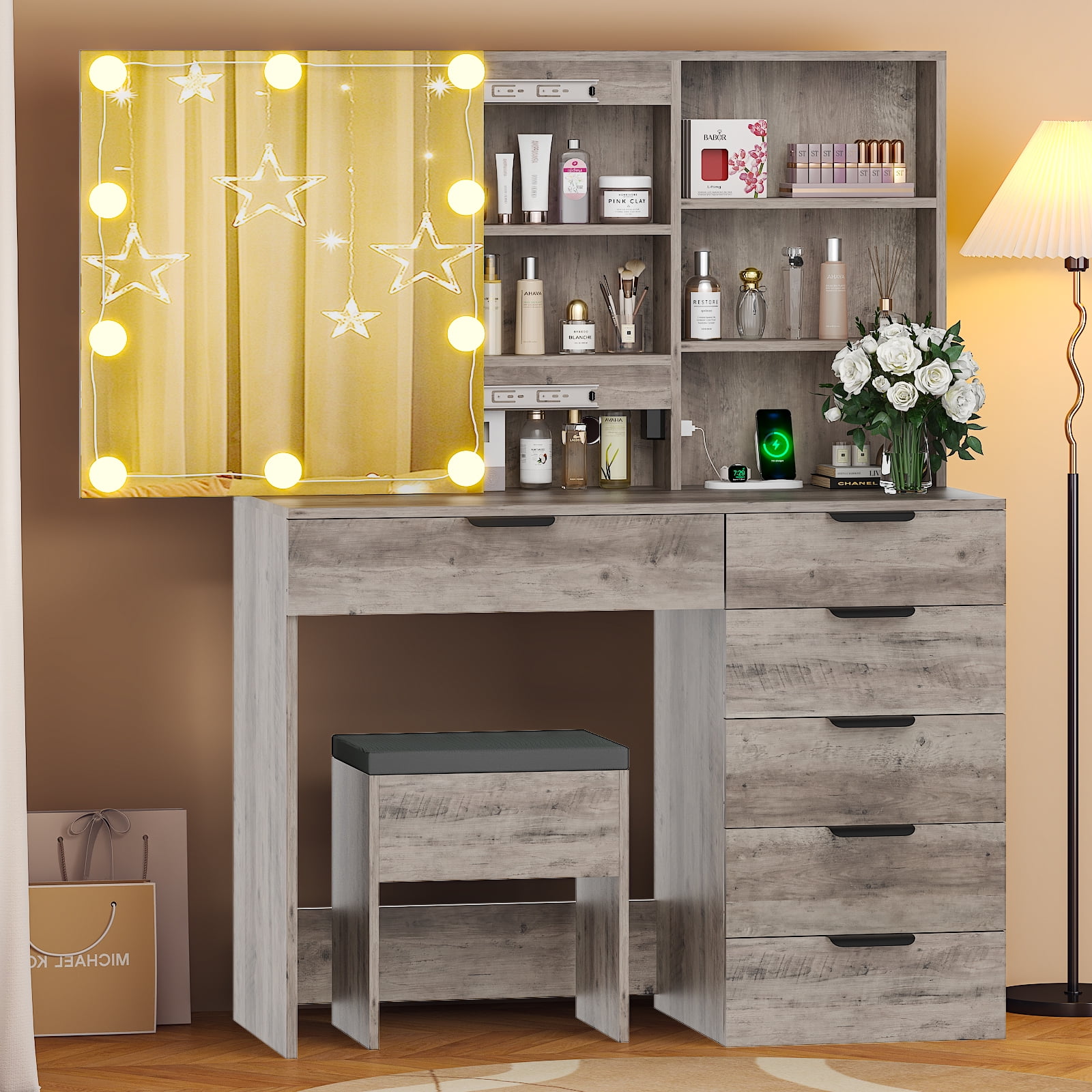 Ktaxon Vanity Table Set with USB Charging Station for Bedroom Makeup ...