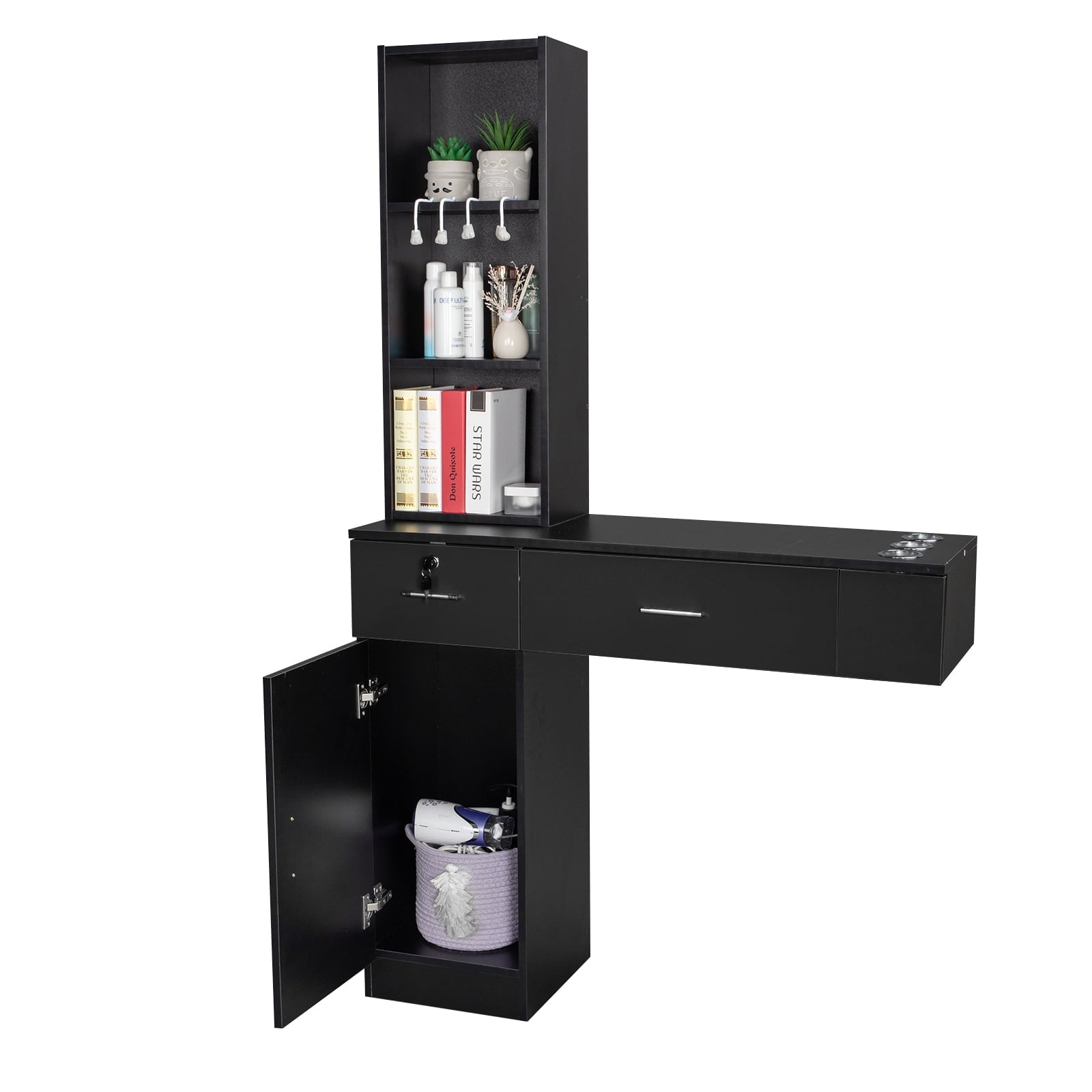 Ktaxon Wall Mount Salon Station, Hair Styling Cabinet, Black, 68x40 ...