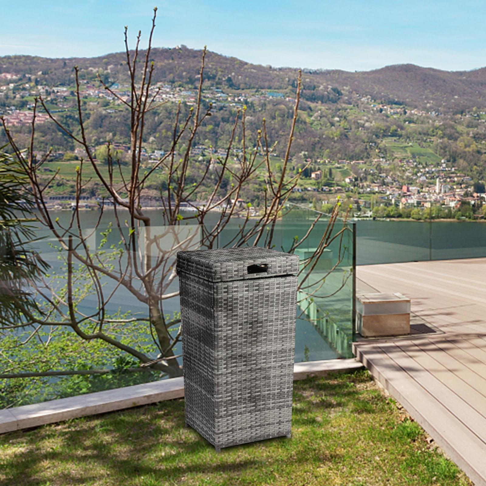 Ktaxon Outdoor Large Wicker Container 24 Gal Rattan Trash Bin with Lid ...