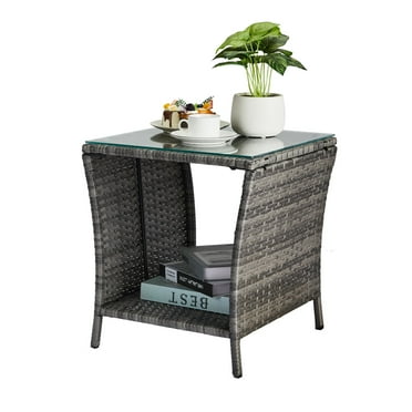 Walmart Outdoor Wicker Side Table, All-Weather PE Rattan, Iron Frame ...