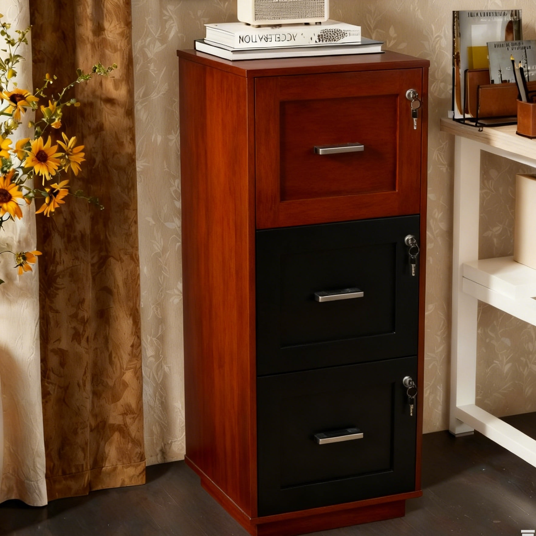Ktaxon Wood 3-Drawer Lateral File Cabinet with Lock for Home Office ...