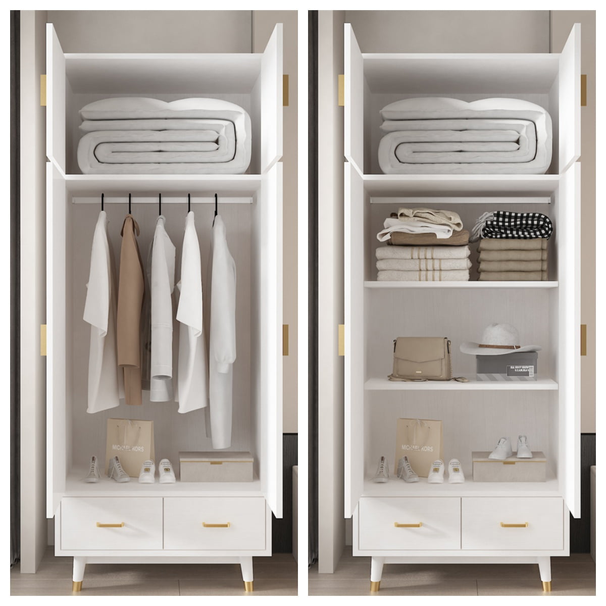 Ktaxon Wood Armoire Wardrobe Closet with 2 Drawers and Shelves, Four ...