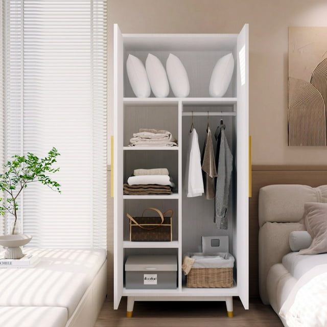 Ktaxon Wood Armoire Wardrobe Closet with Shelves, Double Door Closet ...