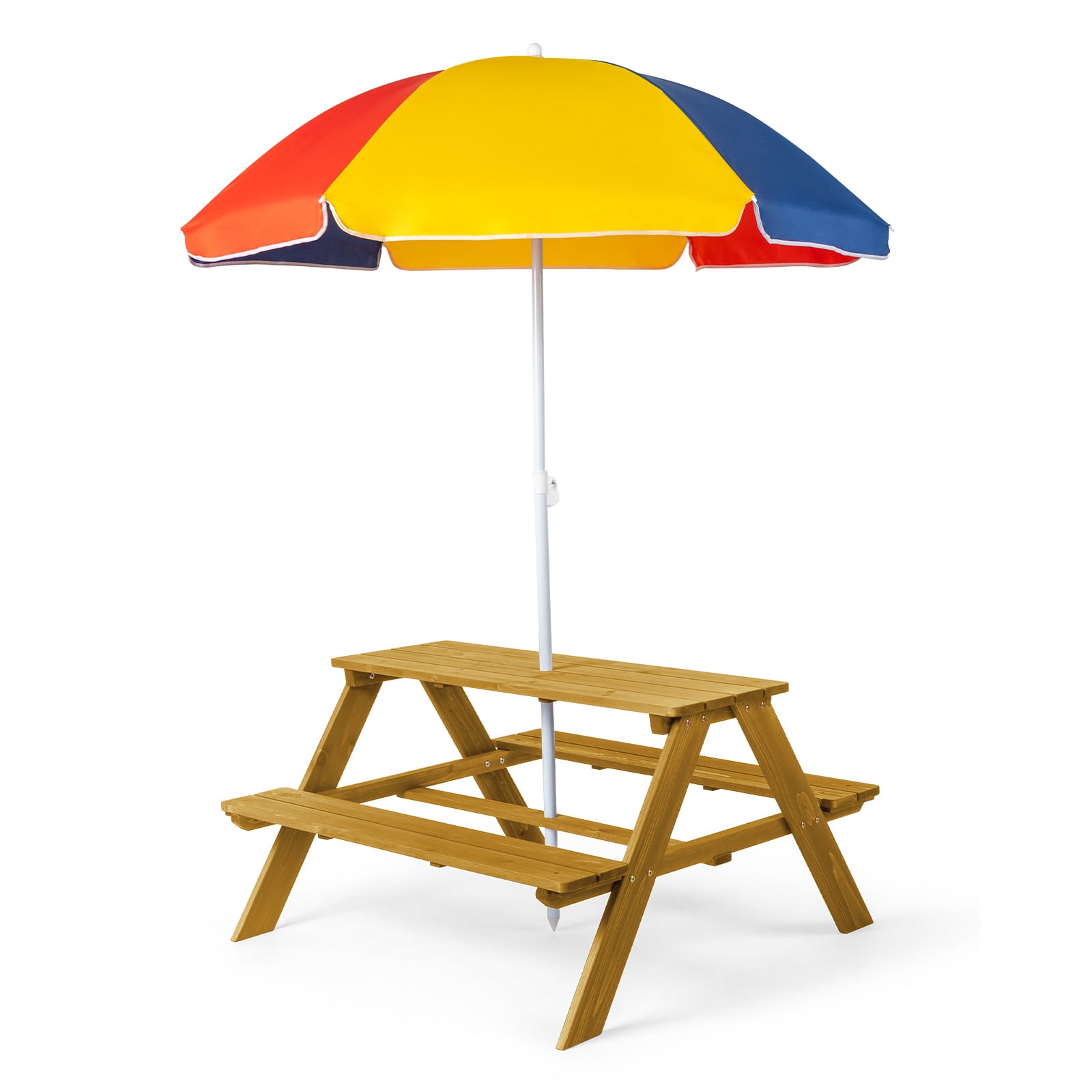 Ktaxon Wood Kids Picnic Set, Outdoor Child Furniture Set with Umbrella ...