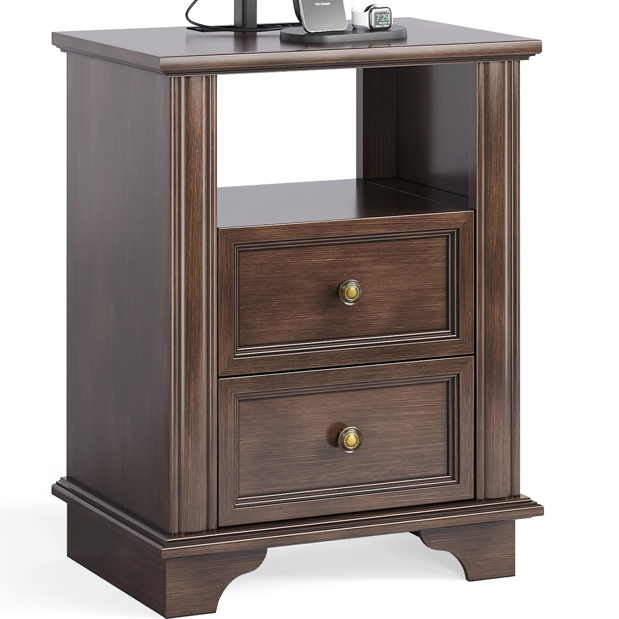 Ktaxon Wood Nightstand End Table with 2 Drawer and Charing Station ...