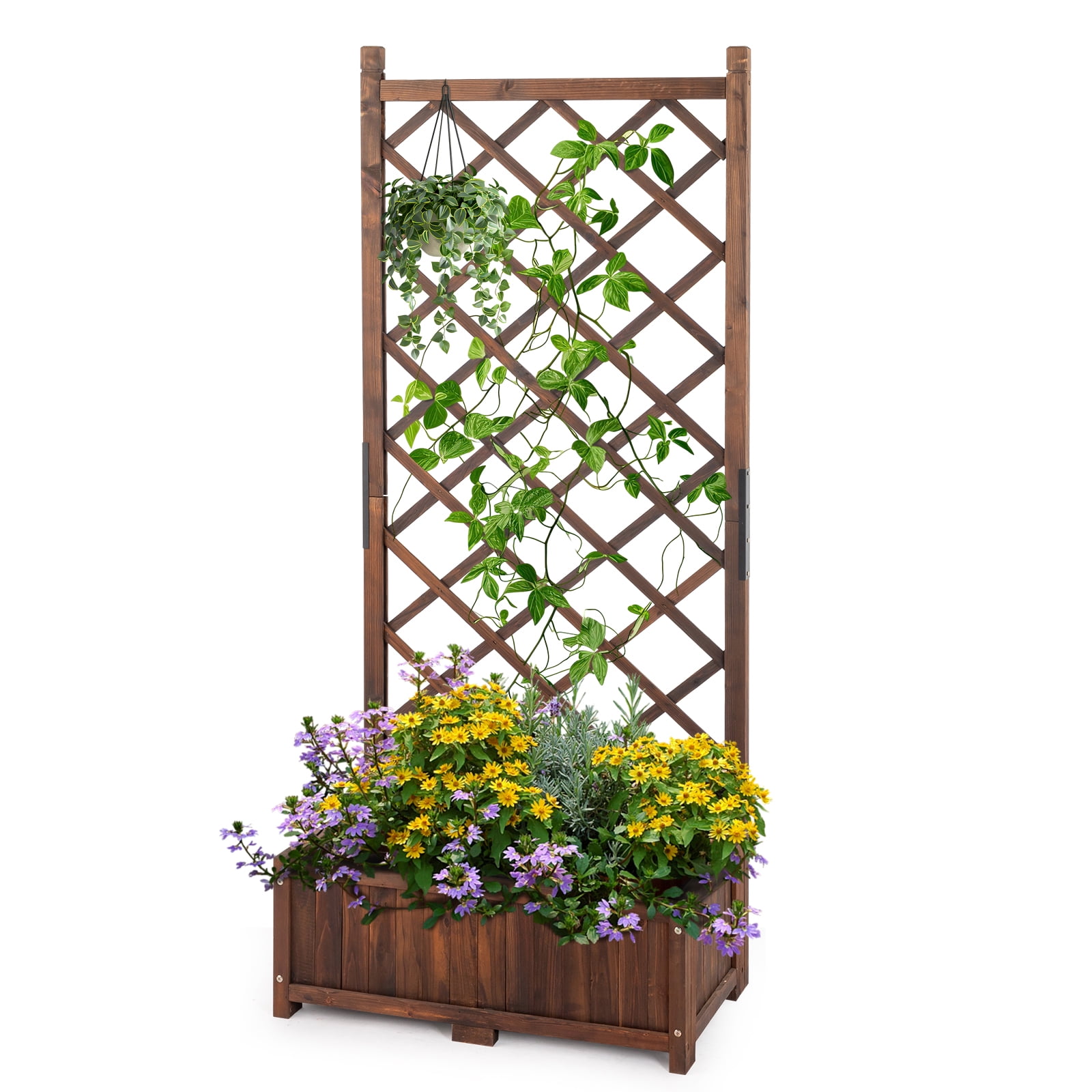 Ktaxon Wood Planter Raised Garden Bed with Trellis, 67 Inch Height ...