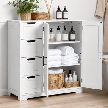 Homfa 67" Tall Bathroom Cabinet, Linen Cabinet with Doors and Removable ...