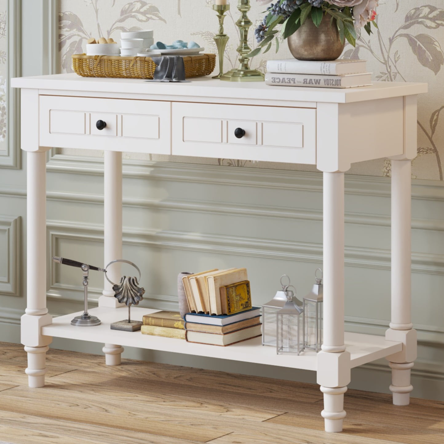 Ktaxon Wooden Console Table with 2 Drawers, Sofa Table Entryway Accent ...