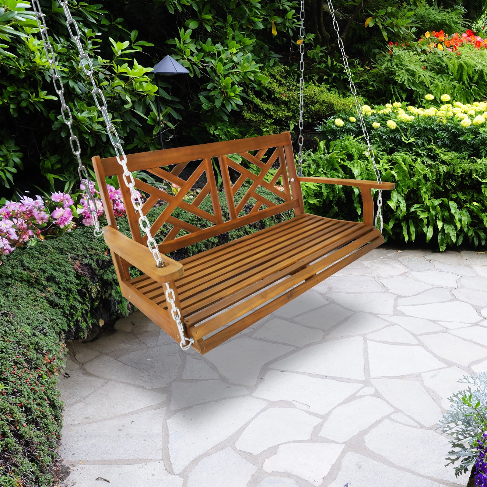 Ktaxon Wooden Outdoor Patio Porch Swing with Hanging Chains for ...