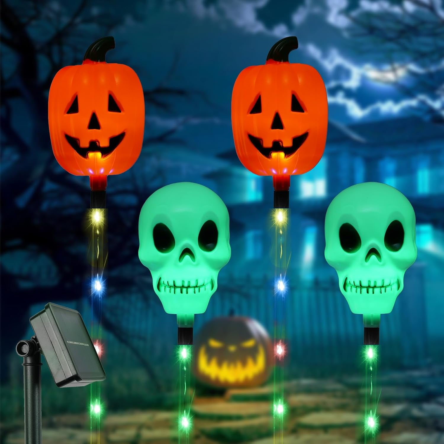 Ktinnead 4-Pack Solar Halloween Pumpkin Stake Lights Outdoor Halloween ...
