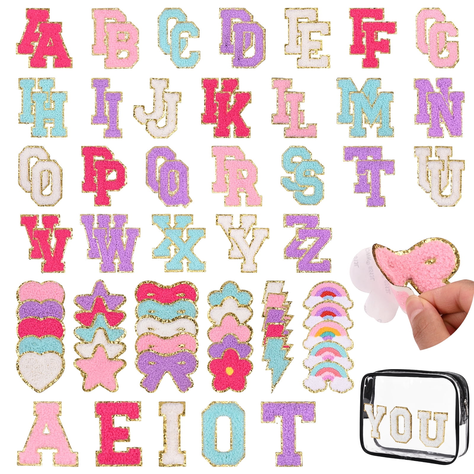 Ktinnead 87 Pcs Self Adhesive Chenille Letters Patches Glitter Rainbow ...