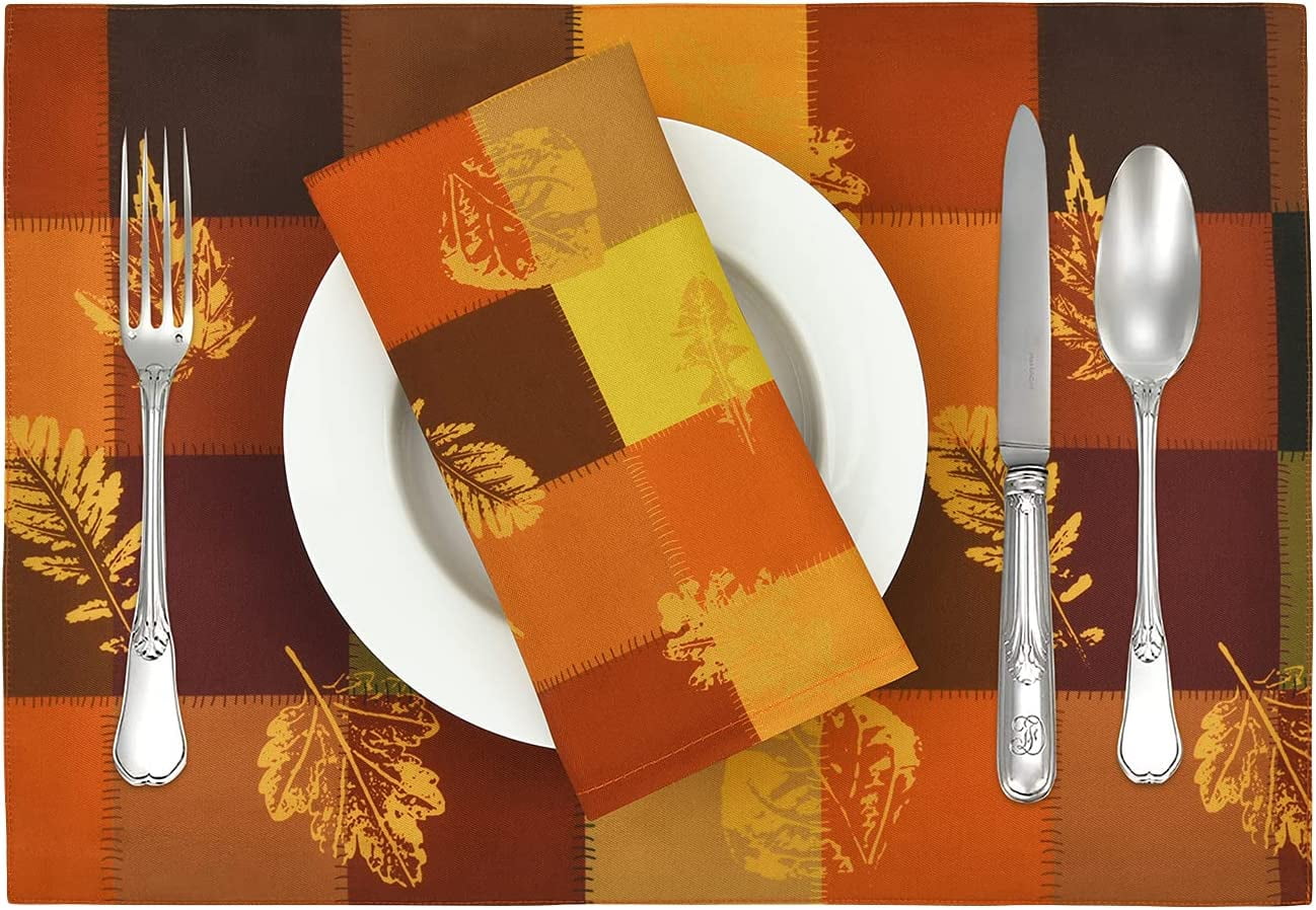 Ktinnead Thanksgiving Placemats & Napkins Set of 8,Waterproof Fall ...