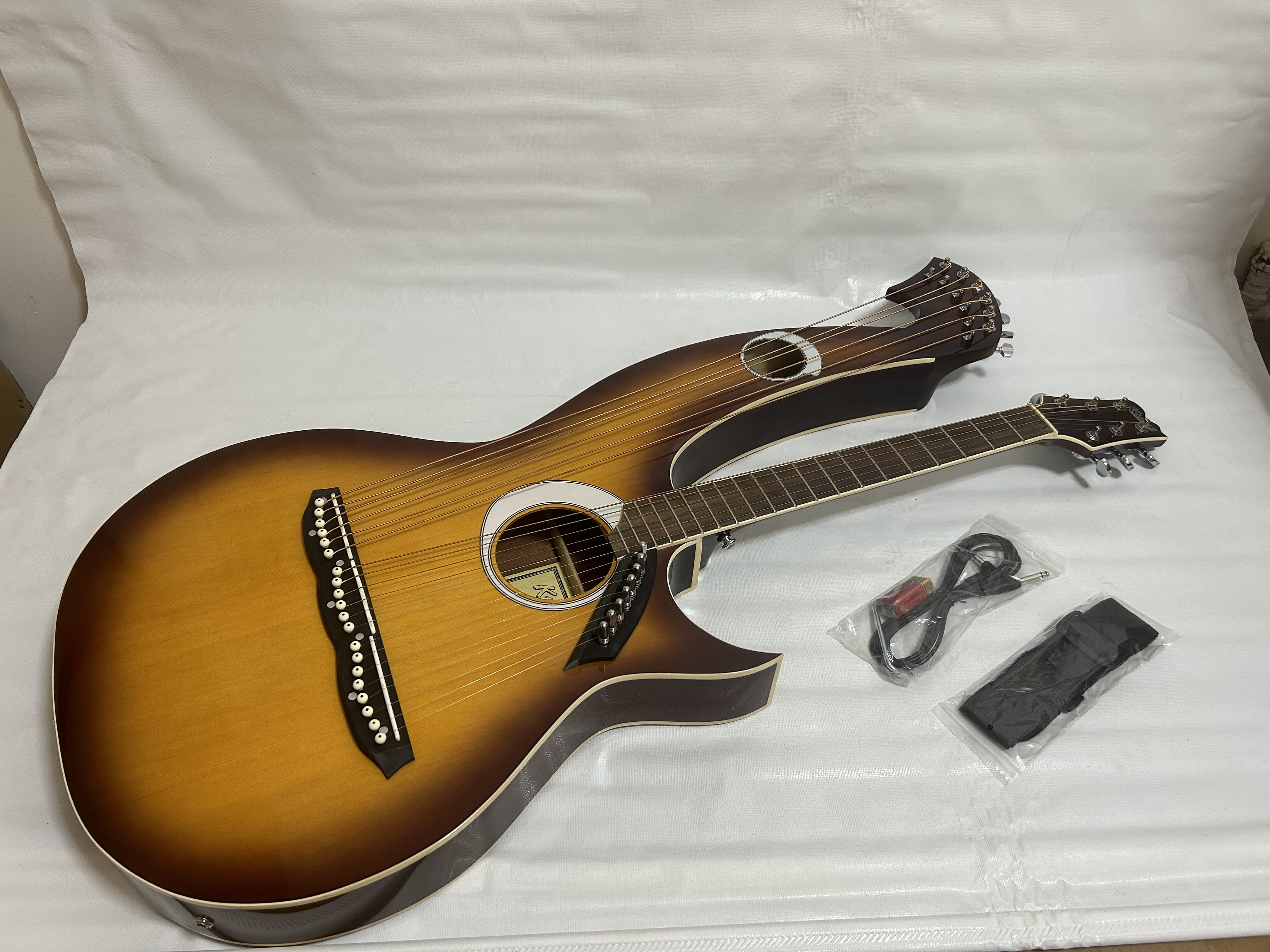 Ktone 6/8-String Right-Handed 41 in Acoustic-Electric Double Neck Harp ...