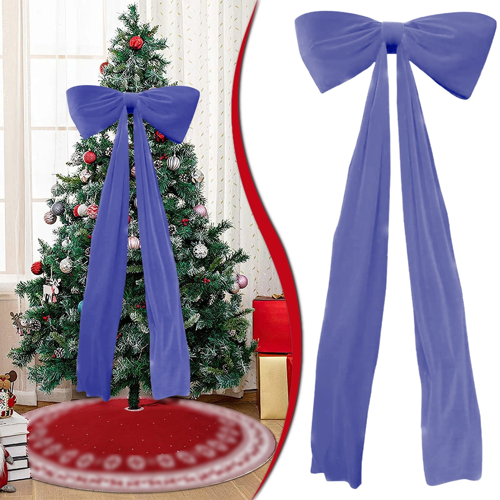 Ktoot 1Pcs Oversized Velvet Christmas Bow,6Ft Velvet Ribbon Bows with ...