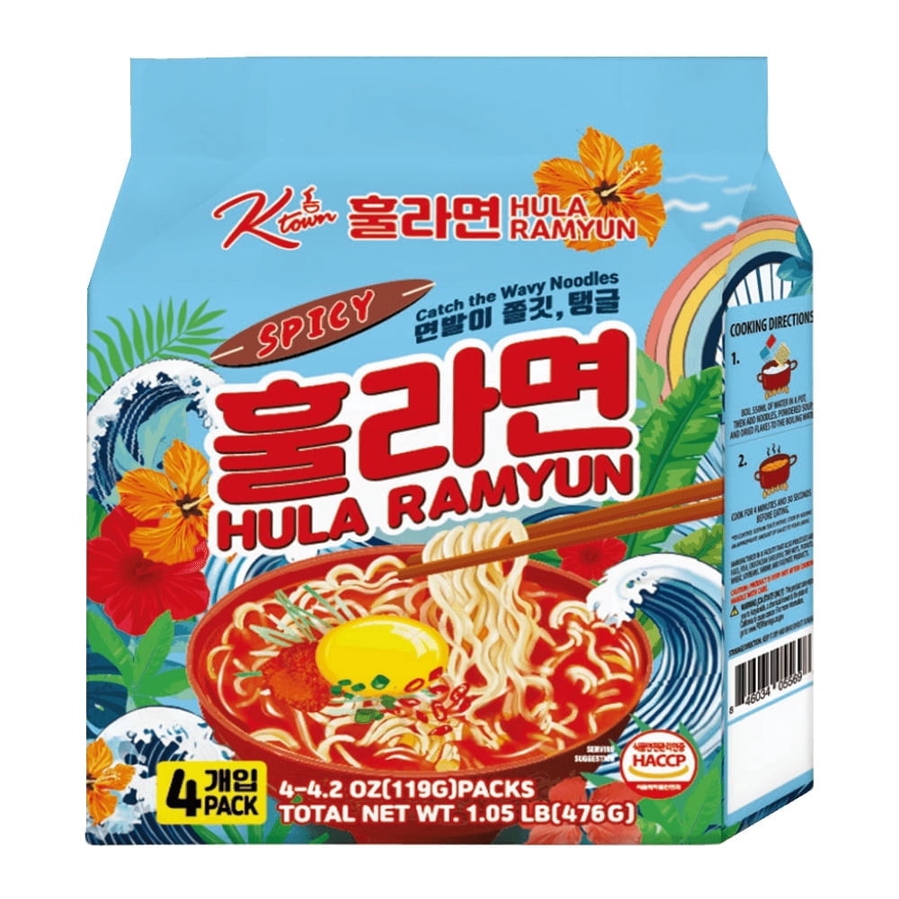 KTOWN Hula Ramyun Noodles Spicy 4 Pack 4.16 Oz (118g) - Walmart.com