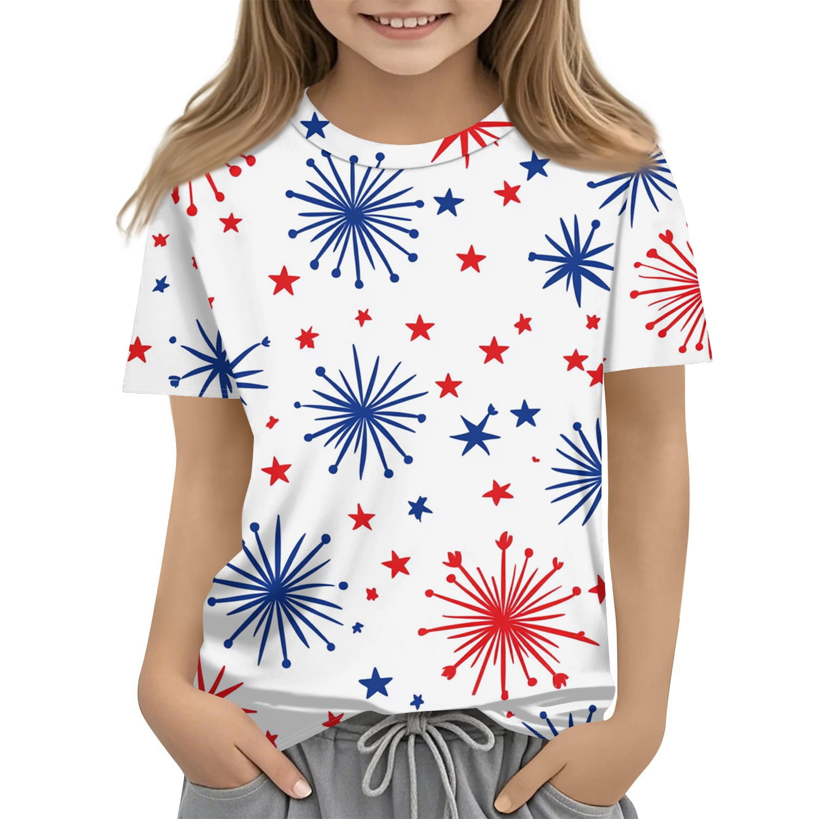 Ktyne 4th Of July Shirts for Teen Girls Kids Short Sleeve American Flag ...