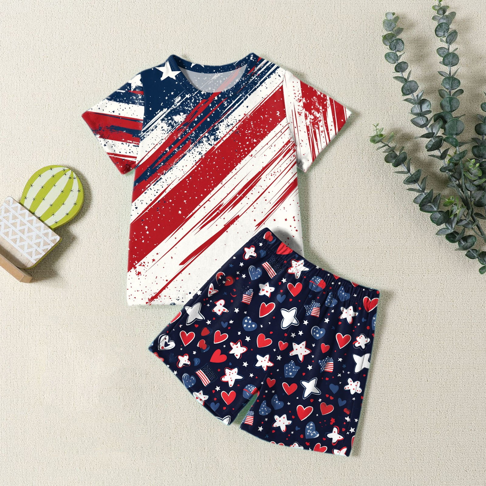 Ktyne Boys Girls Independence Day Outfits Star Striped Short Sets 2 ...