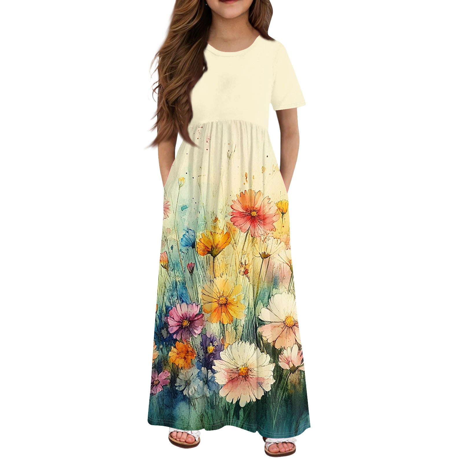 Ktyne Dresses for Girls Size 11-12 Cute Floral Print Short Sleeve Tank ...