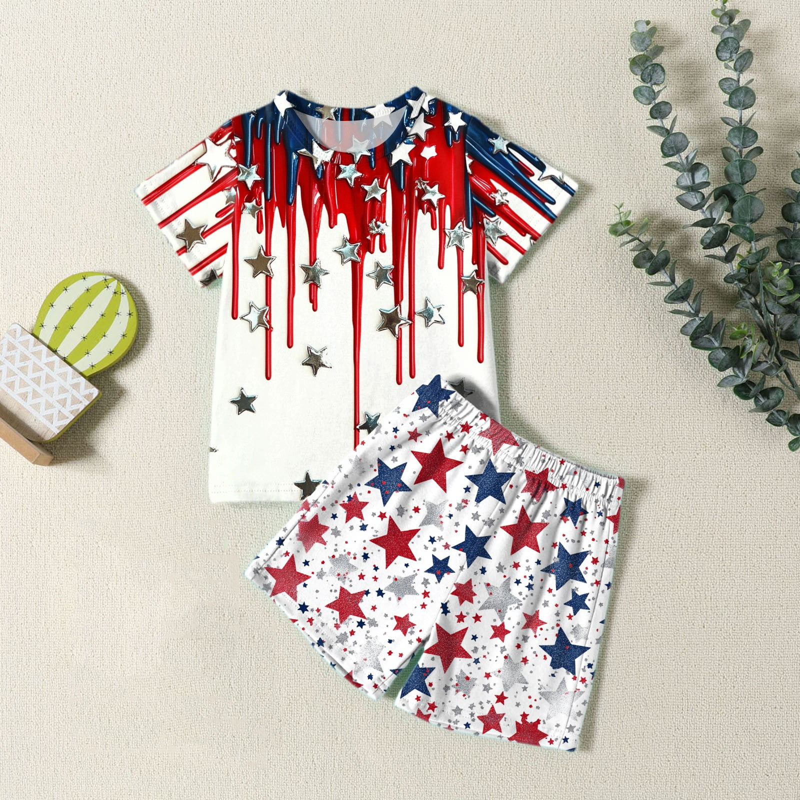 Ktyne Fourth Of July Outfits Boys Girls Usa Flag Short Sets 2 Piece ...