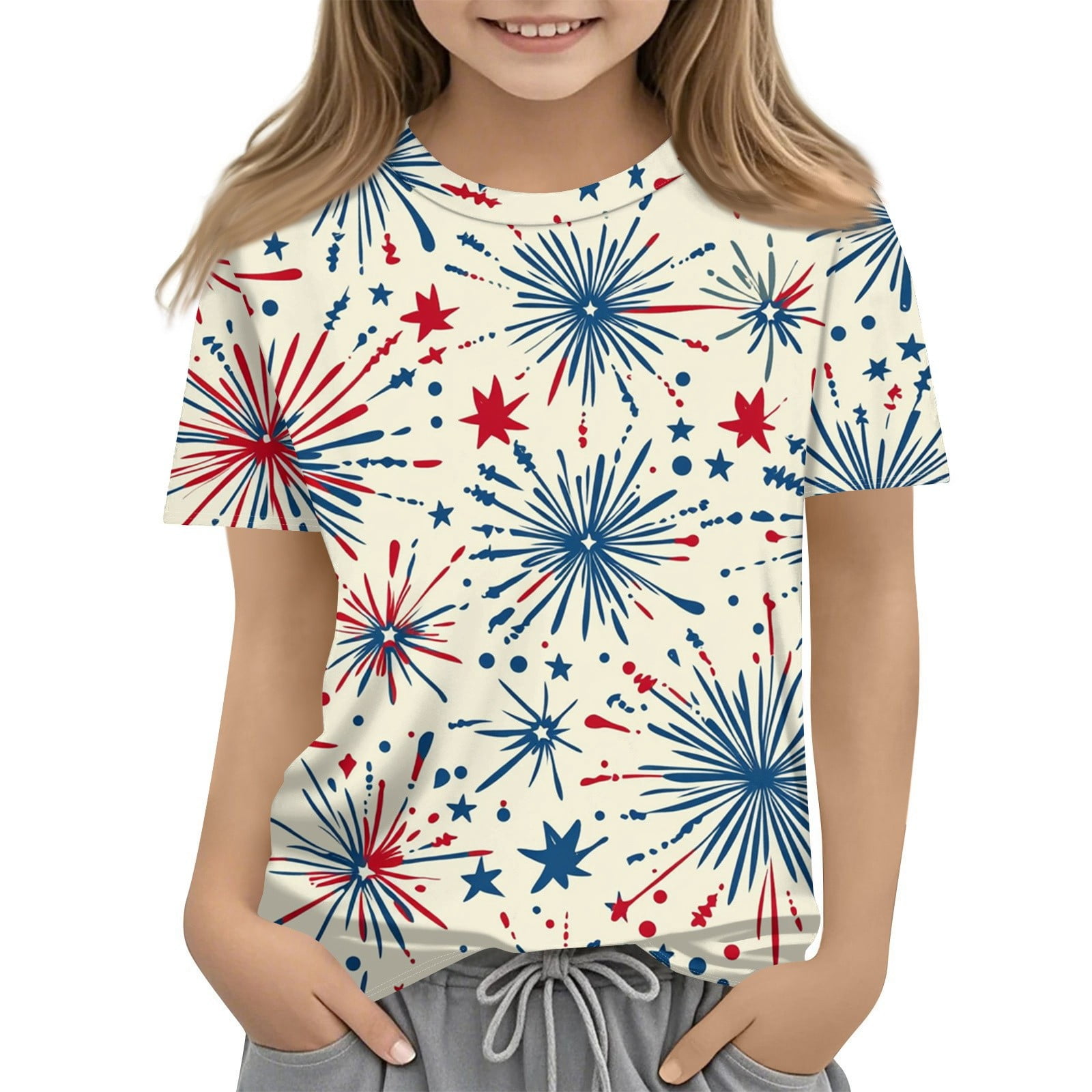 Ktyne Fourth Of July Shirts Kids Girls Short Sleeve American Flag T ...