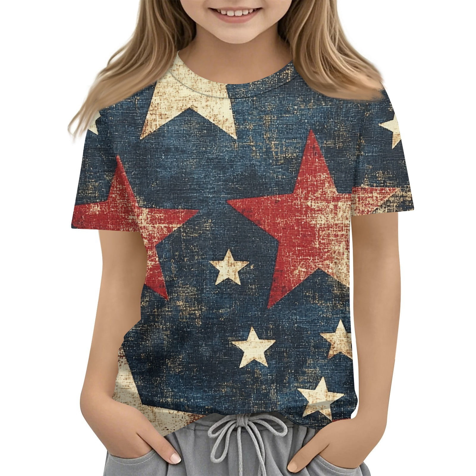 Ktyne Fourth Of July Shirts for Teen Girls Kids Short Sleeve Usa Flag T ...