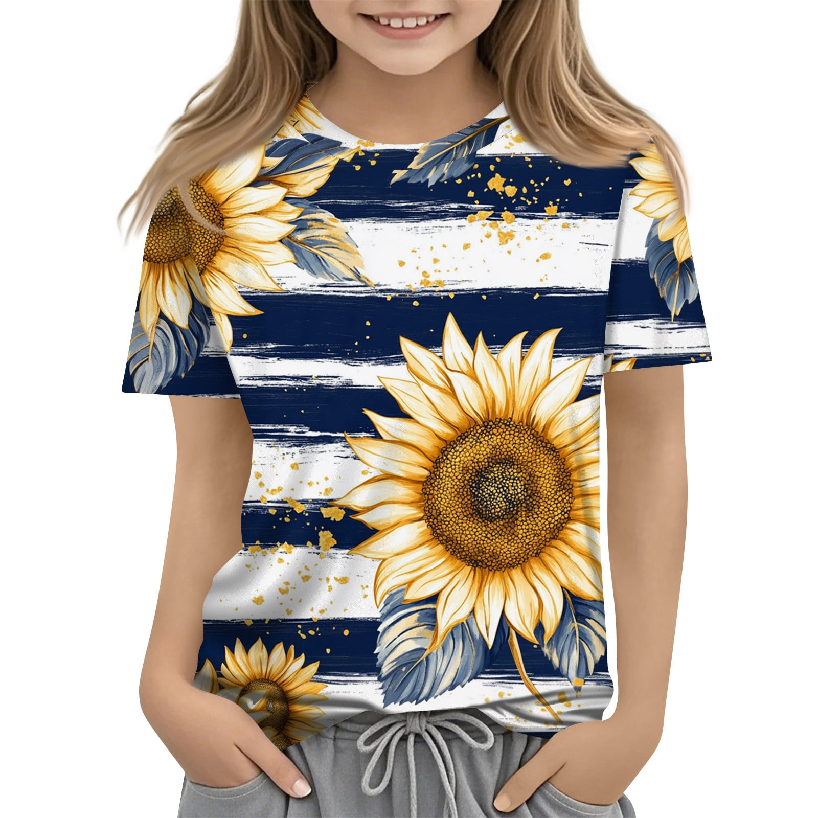 Ktyne Girls Fourth Of July Shirts Short Sleeve Star Striped T Shirt ...