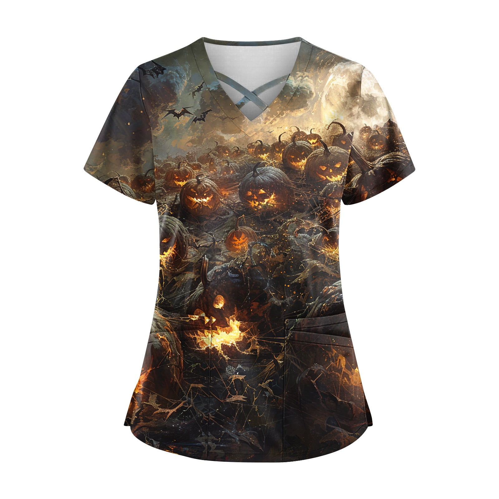 Ktyne Halloween Scrubs For Women Clearance Stretchy Short Sleeve