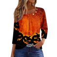 Ktyne Halloween Tops For Women Trendy Three Quarter Sleeve Pumpkin Bat