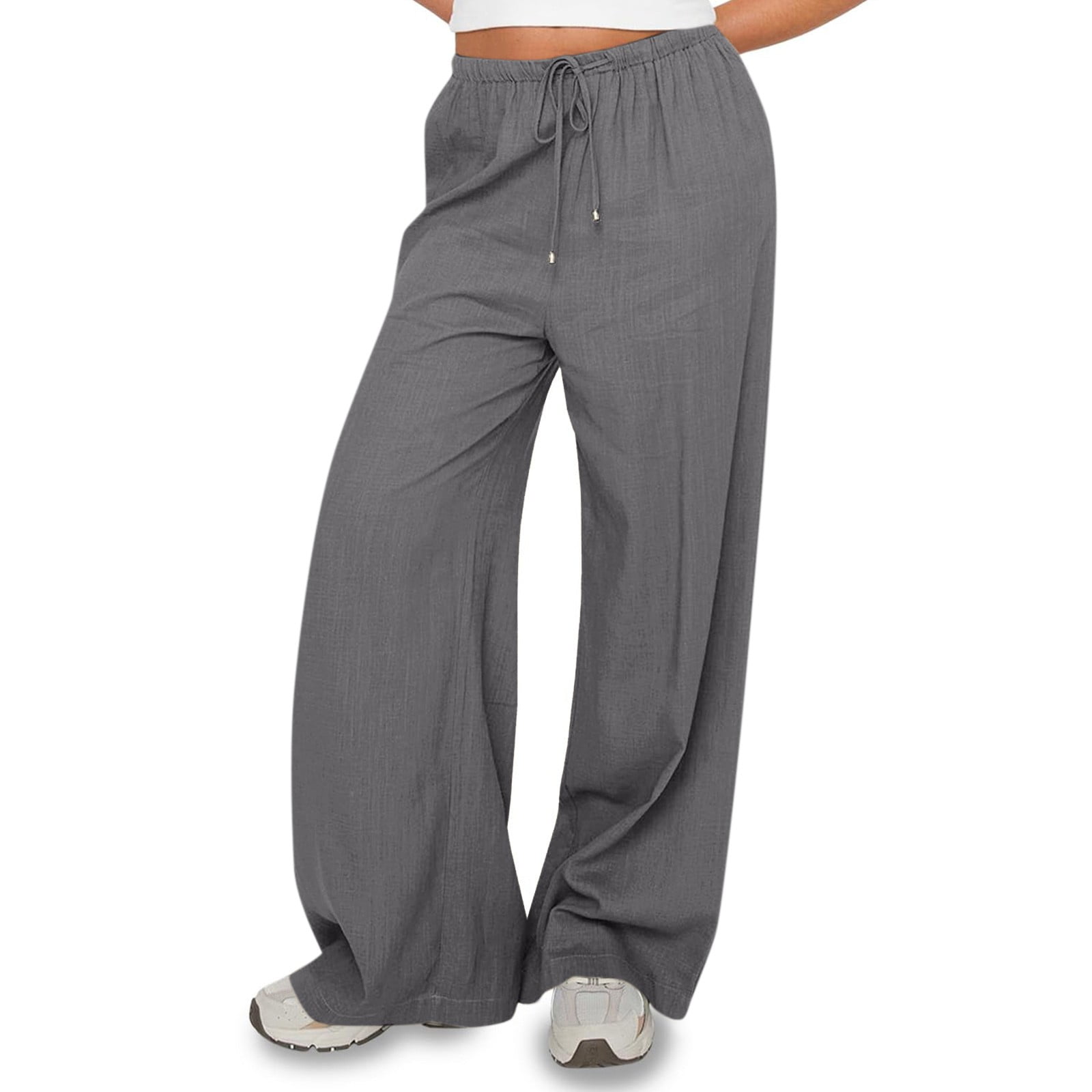 Ktyne High Waisted Linen Pants Women Drawstring High Elastic Waist