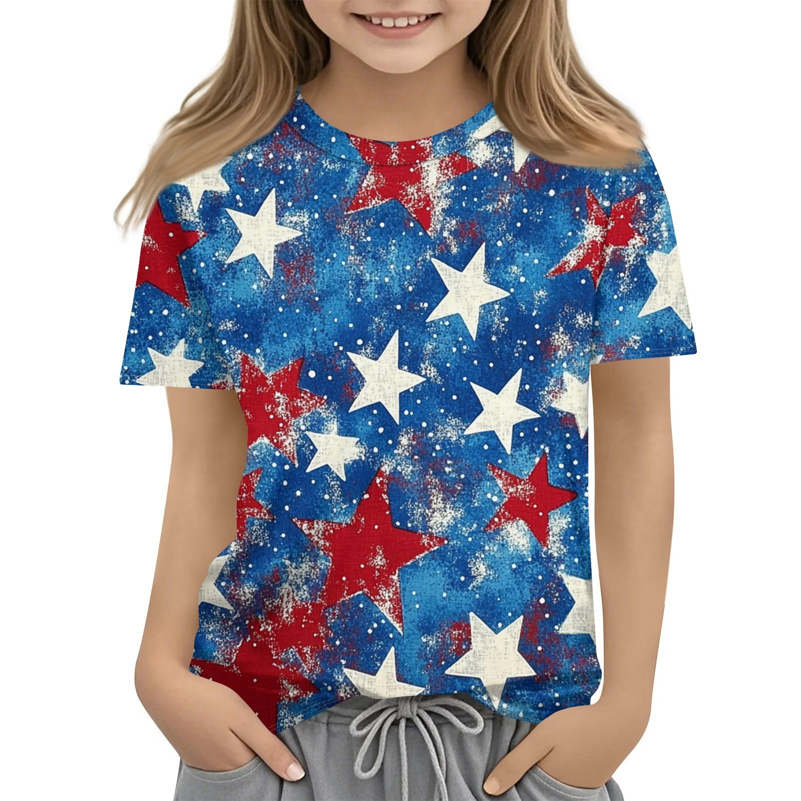 Ktyne Independence Day Shirts Girls Short Sleeve American Flag Tshirt ...