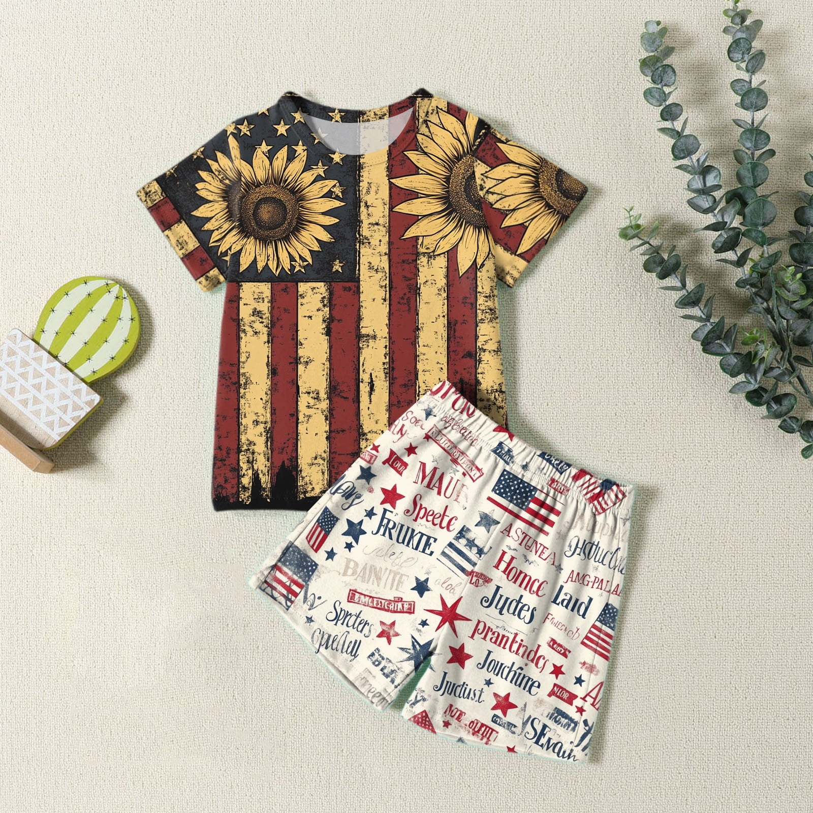 Ktyne Kids Boys Girls Independence Day Outfits Star Striped Short Sets ...