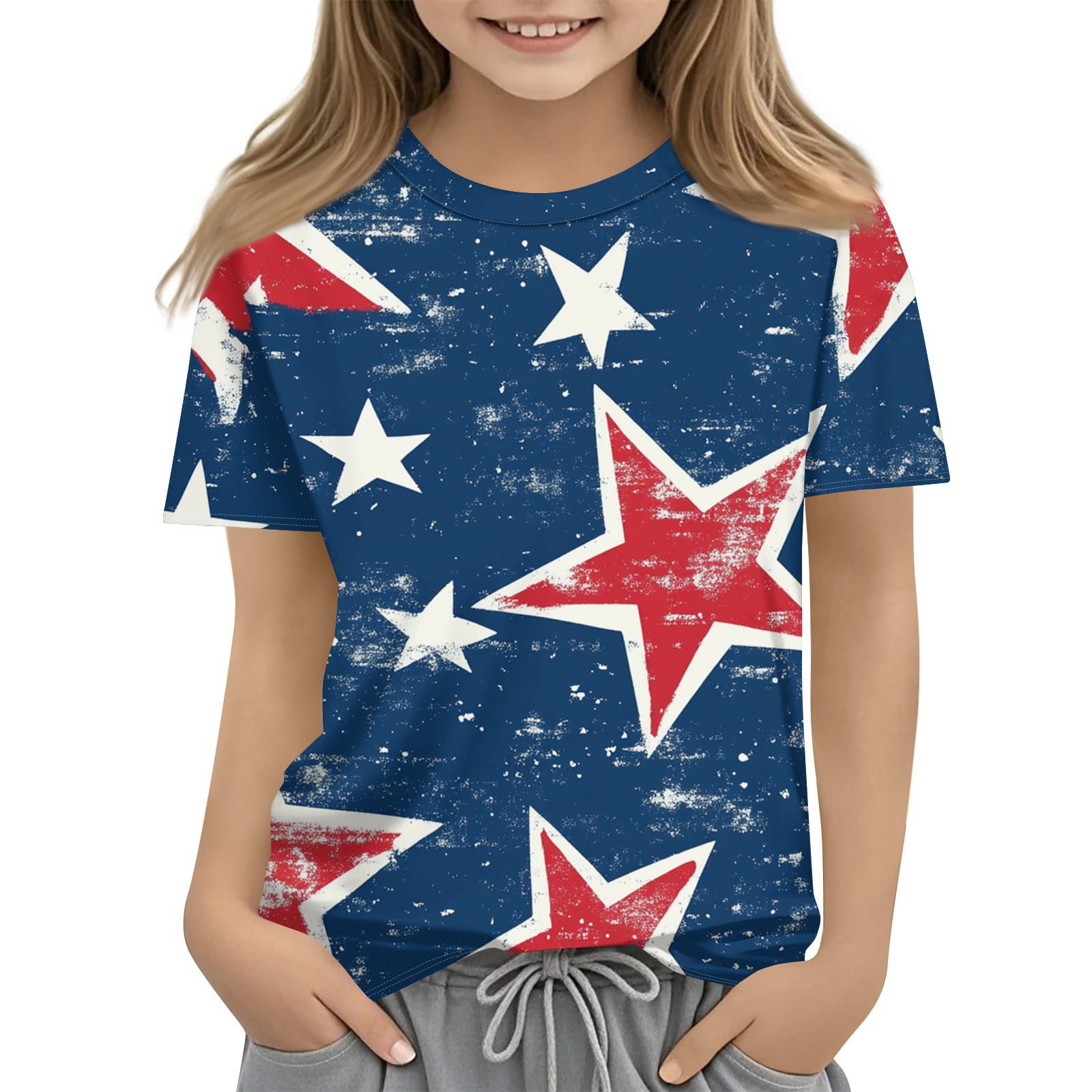 Ktyne Kids Girls Independence Day Shirts Short Sleeve Star Striped T ...