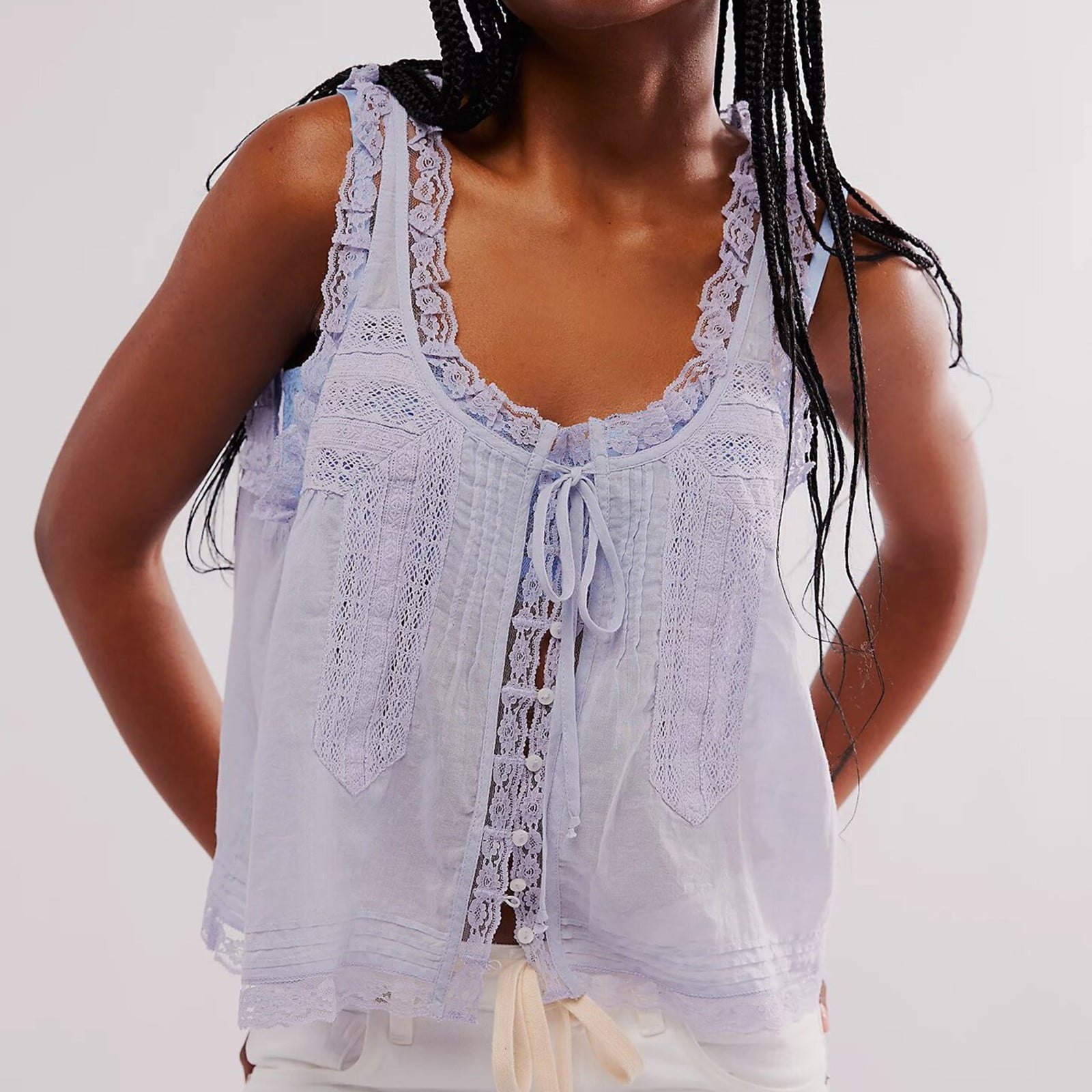 Ktyne Lace Tanks for Women Tie Front Crop Vest Vacation Beach Y2k ...