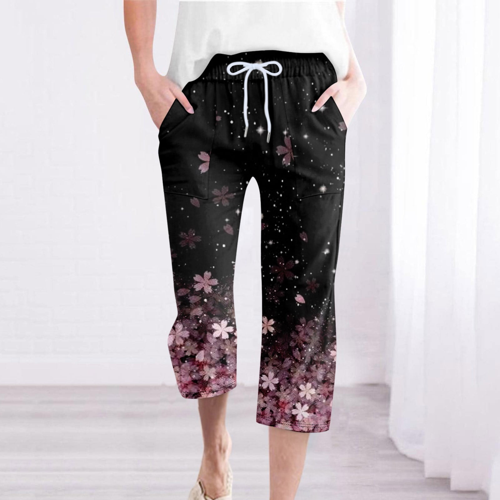 Ktyne Summer Pants For Women 2024 Drawstring Elastic High Waist Causal