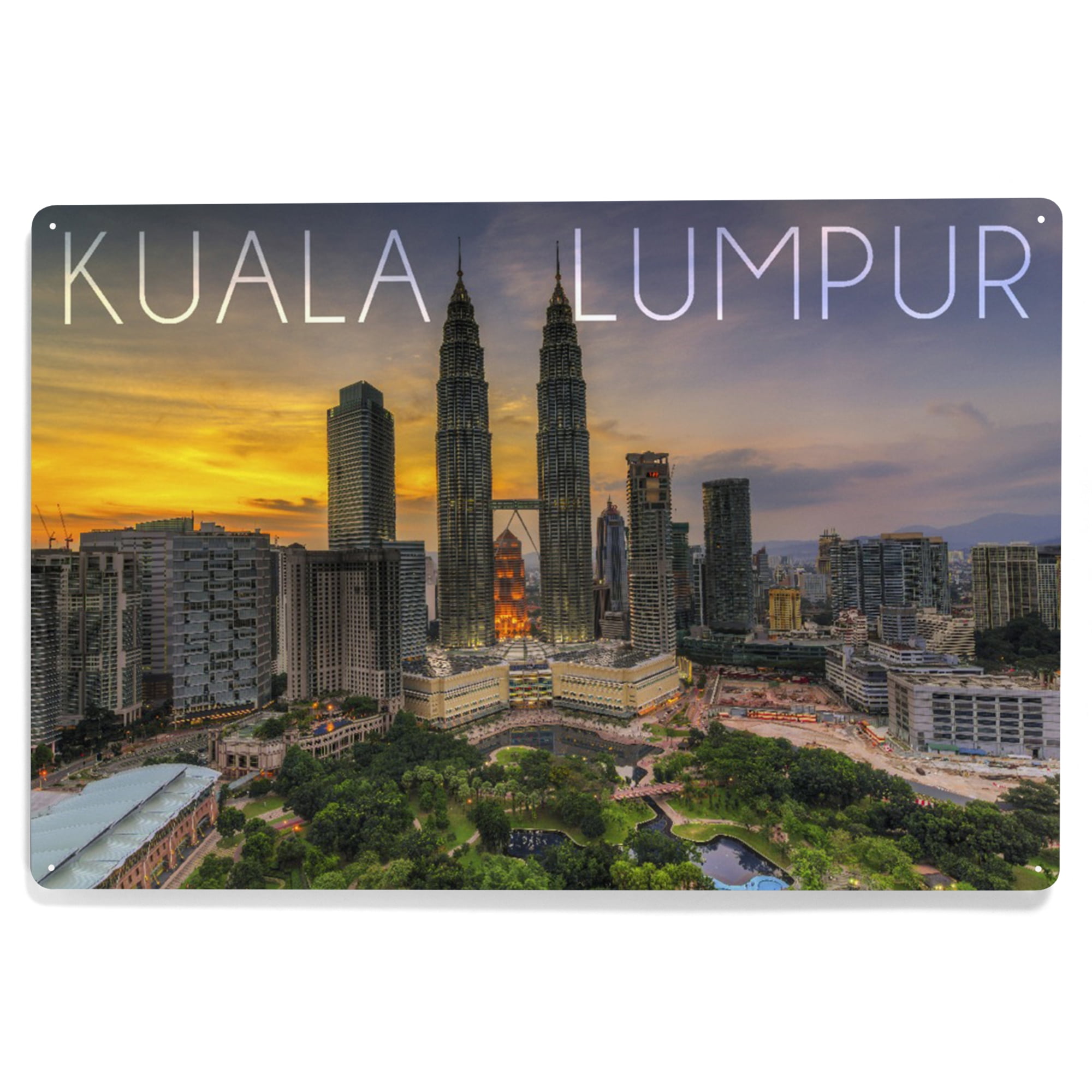 Kuala Lumpur, Malaysia, Skyline at Sunset (12x18 Aluminum Art, Indoor ...