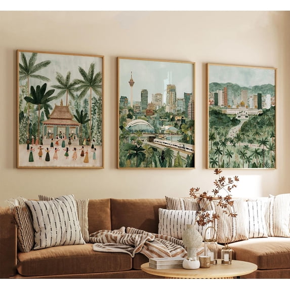 Kuala Lumpur Malaysia Vintage Inspired City Skyline Neutral Asian Wall ...